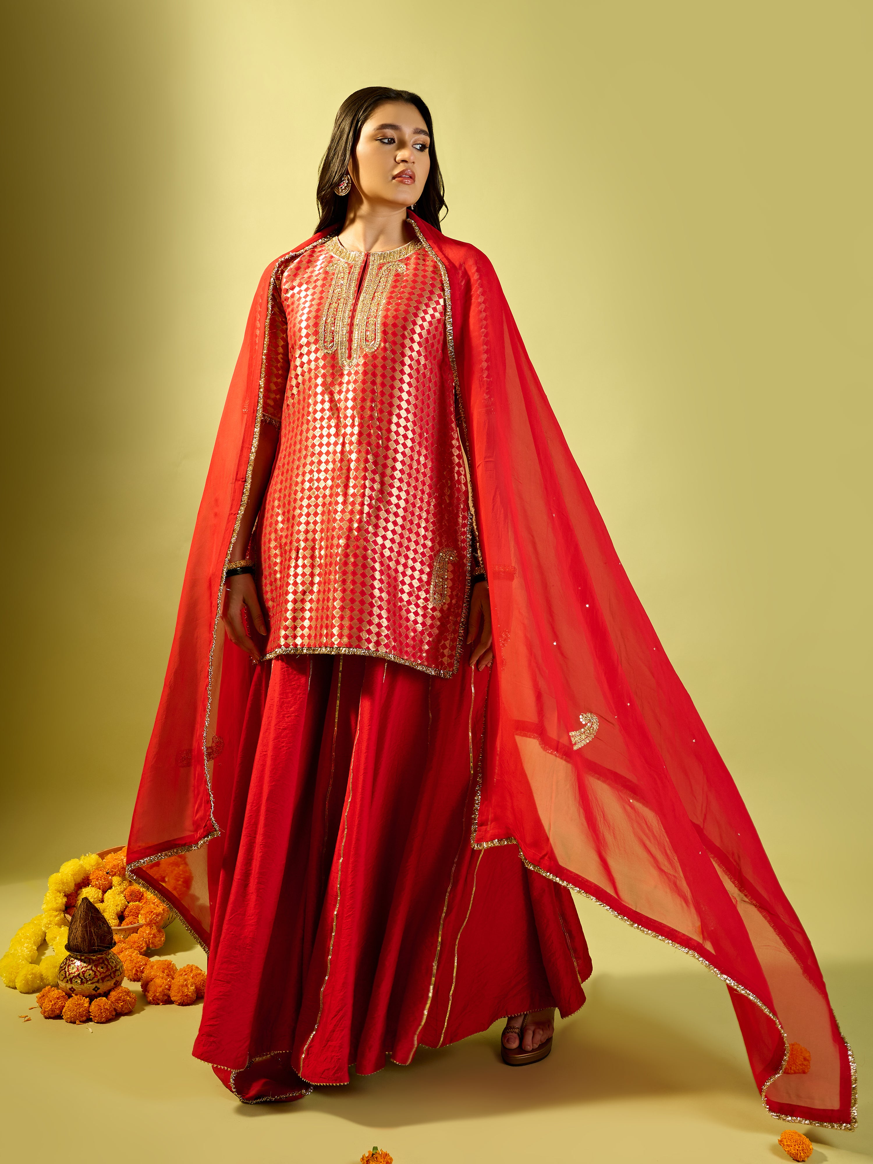 Red Barfi Kurta Palazzo Set – label.komalshah